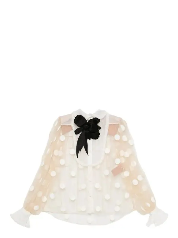 Valentino Garavani Polka Dot Bow Detail Silk Blend Blouse - Cream