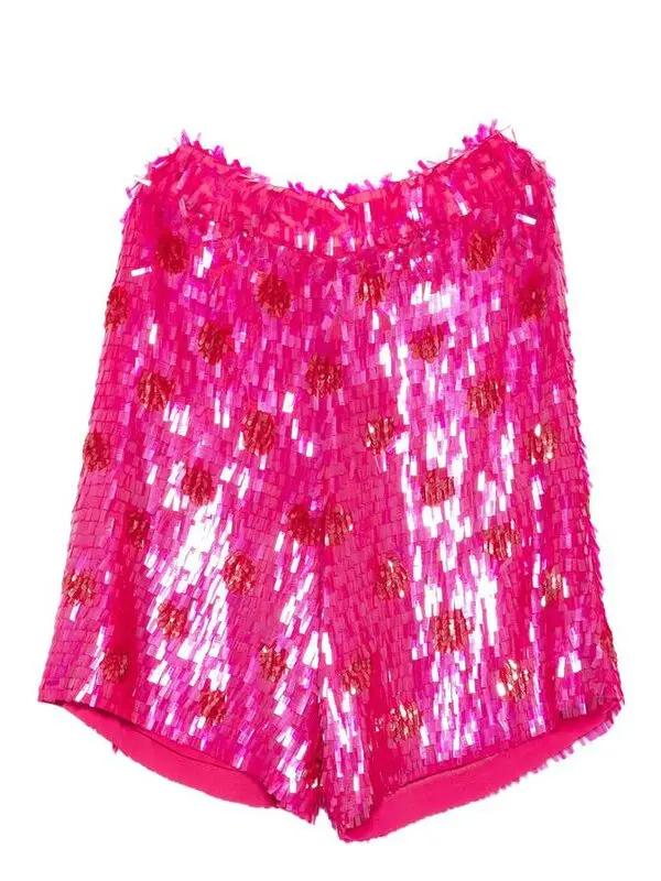Dries Van Noten Fuchsia Sequin Embellished Floral Motif Knee-length Shorts - Pink