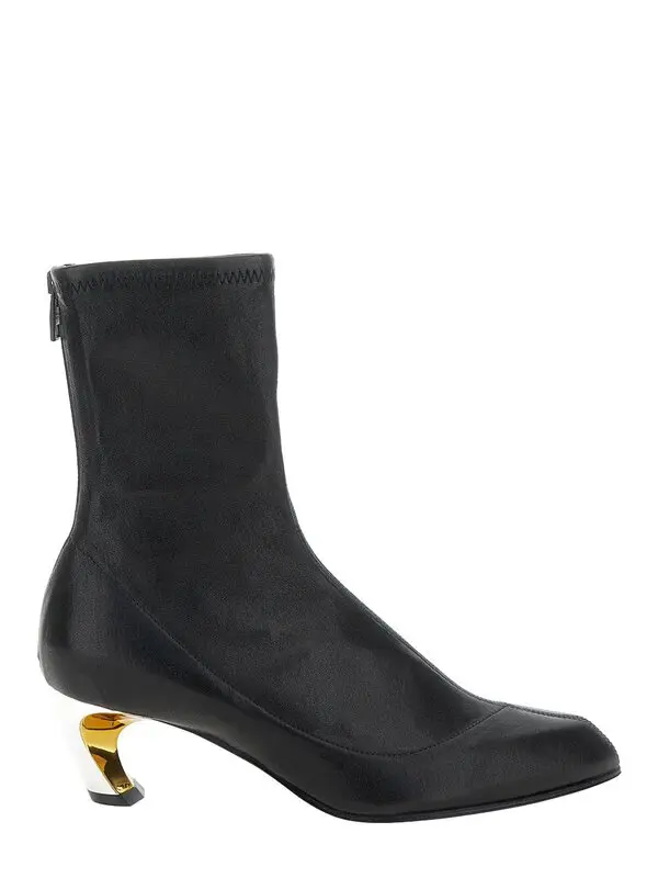 Alexander McQueen Armadillo Black Leather Ankle Boots With Gold Heel - Multicolor