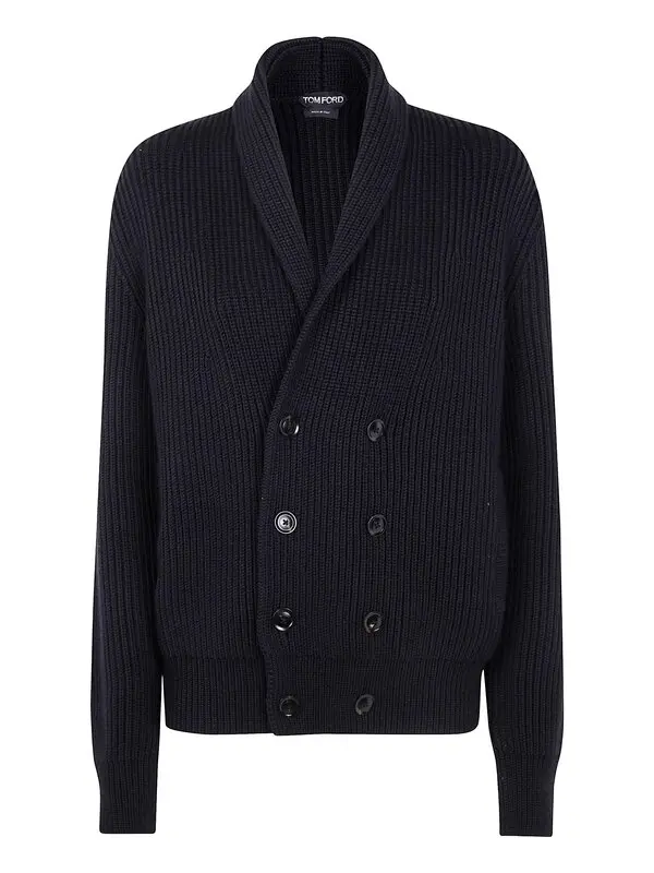 TOM FORD Ribbed Shawl Collar Double-breasted Cardigan - Black
