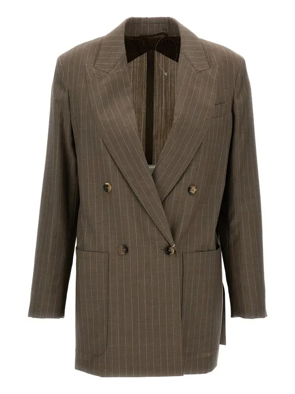 Max Mara Steel Pinstripe Double-breasted Jacket - Multicolor