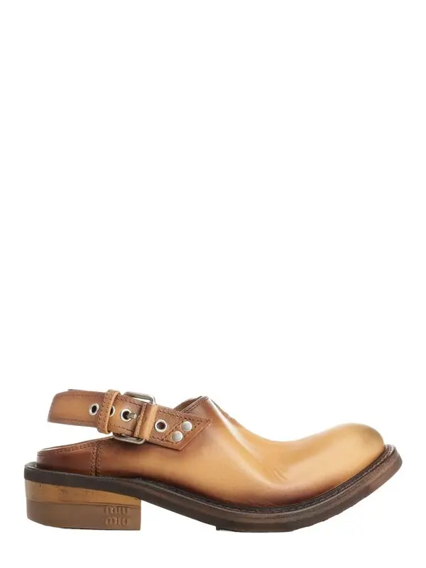 Miu Miu Aged Leather Mules With Buckle Detail - Cream