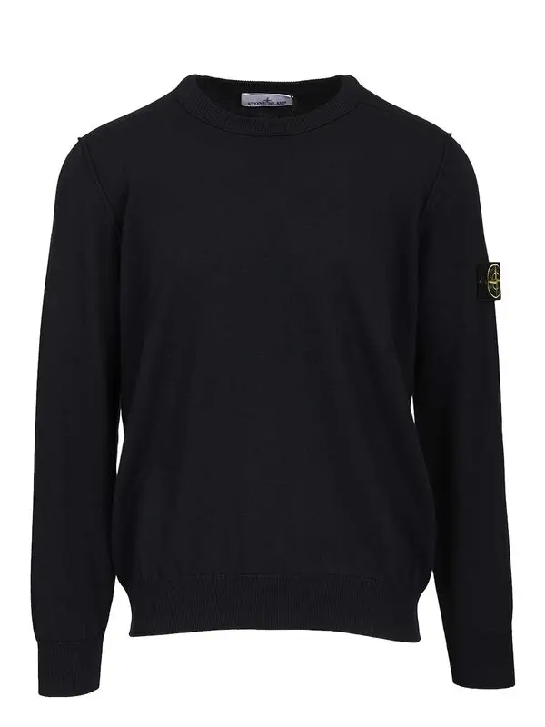 Stone Island Organic Cotton Crew Neck Sweater With Logo Patch - Blue