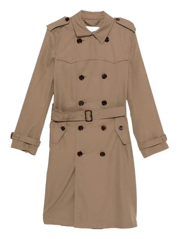 Burberry Trench Coat With Belted Waist And Notched Lapels - Brown