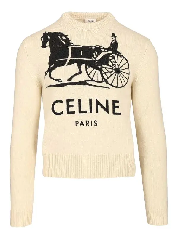 Celine Slim-fit Logo-intarsia Cashmere Sweater - White