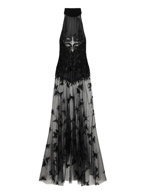 Blumarine Embroidered Tulle Gown - Black