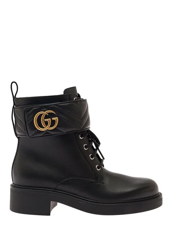Gucci Leather Ankle Boot With Double G Hardware - Multicolor