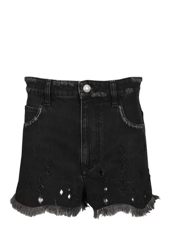 Isabel Marant Étoile Aecia" Denim Shorts With Cutout Detail And Frayed Hem - Black