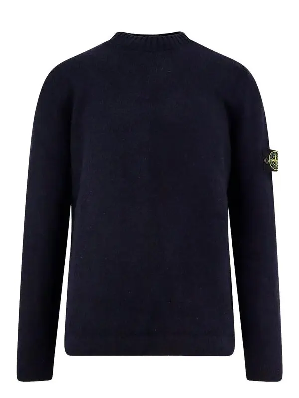 Stone Island Navy Wool Blend Crew Neck Long Sleeve Jumper - Blue