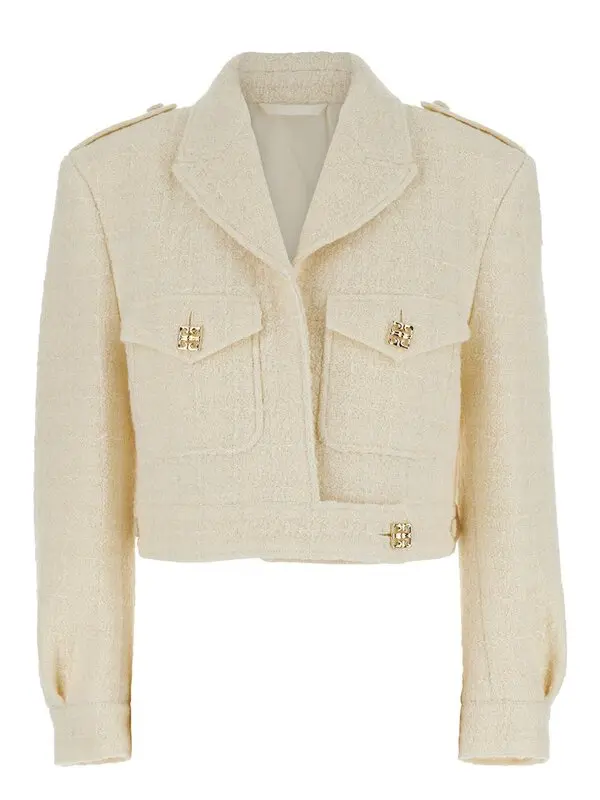 Givenchy Wool Blend Cropped Jacket With 4g Logo Detail - Multicolor