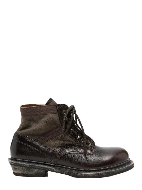 Our Legacy Dark Pebble-grain Leather And Fabric Lace-up Boots - Brown