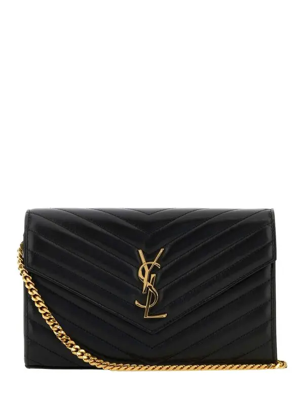 Saint Laurent Leather Cassandre Clutch With Golden Metal Finishing - Black