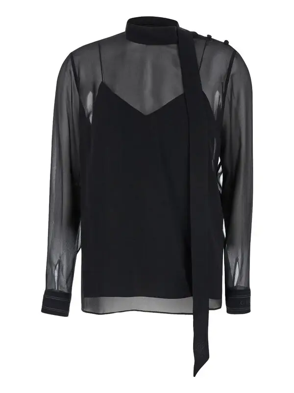 Gucci Black Silk Georgette Blouse With Pussy Bow Neck - Multicolor