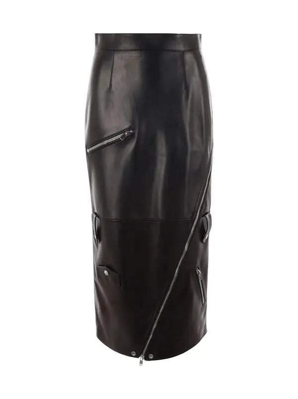 Alexander McQueen Long Leather Skirt With Zip Embellishment - Multicolor