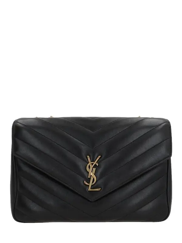 Saint Laurent Quilted Leather Shoulder Bag With Logo Plaque - Black