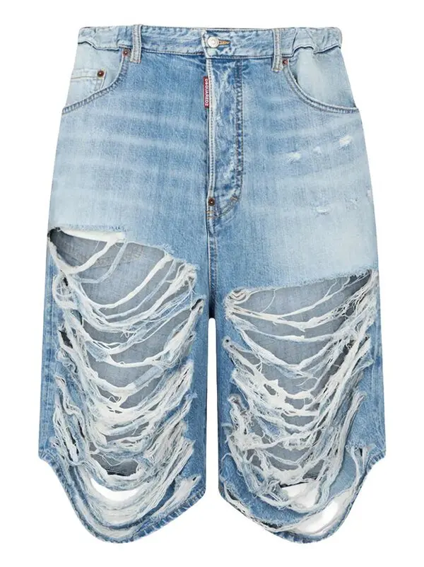 Dsquared2 Light Cotton Denim Shorts With Raw Hem - Blue