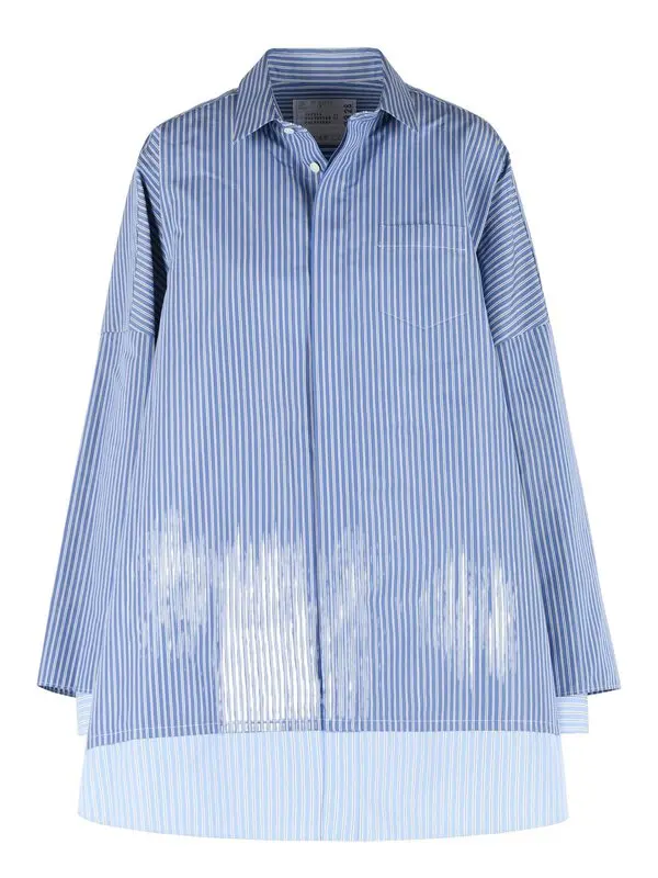 Sacai Striped Cotton Blend Shirt - Blue