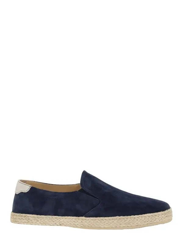 Brunello Cucinelli Suede Slip-on Sneakers With Raffia Sole - Blue