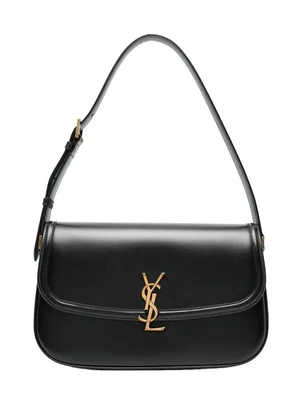 Saint Laurent Leather Logo Plaque Shoulder Bag - Black