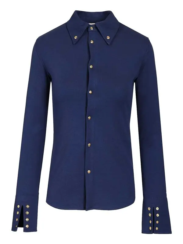 Celine Cotton Shirt With Gold Button Embellishments - Blue