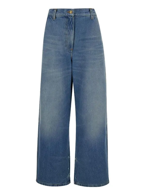 Palm Angels Light Blue High-waisted Wide Leg Jeans - Multicolor