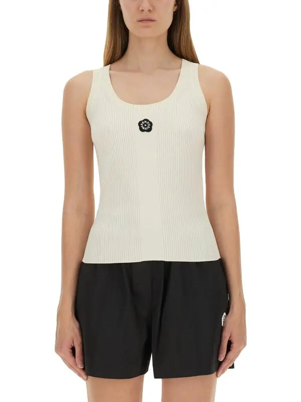 Kenzo Ribbed Tank Top With Embroidered Boke Flower 2.0 - White