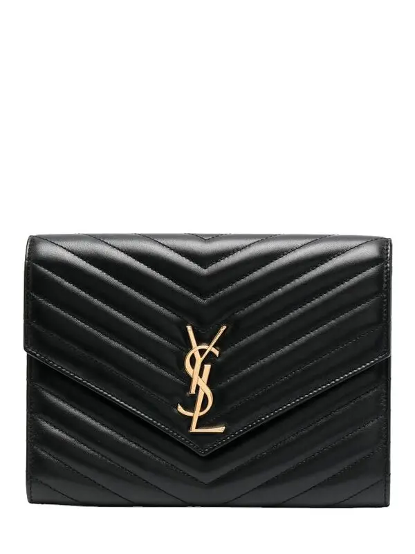 Saint Laurent Leather Matelassé Effect Clutch Bag - Black
