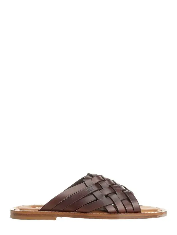 Miu Miu Woven Leather Flat Sandals - Brown