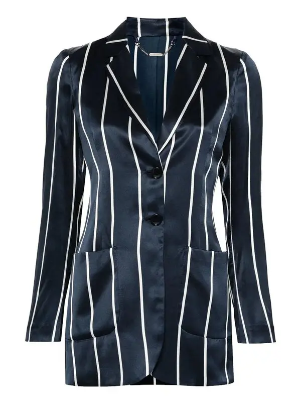 Kiton Silk Vertical Stripe Blazer - Blue