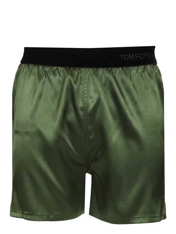 TOM FORD Silk Satin Shorts With Elasticated Waist And Logo - Green