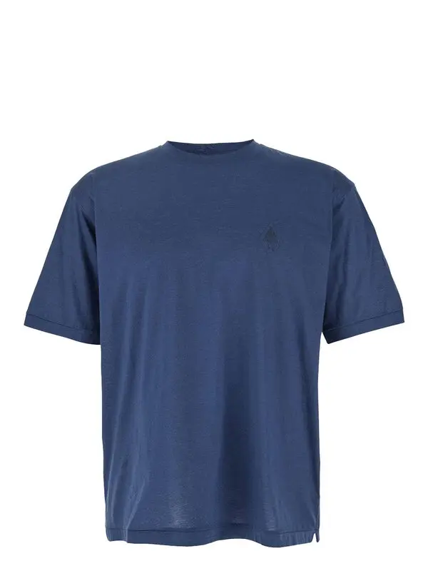 C.P. COMPANY Blue Crewneck T-shirt With Logo Embroidery On The Front In Cotton - Multicolor