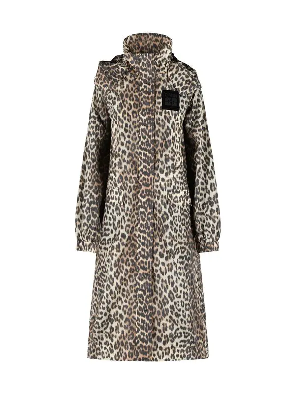 GANNI Leopard Print Polyamide Parka - Brown