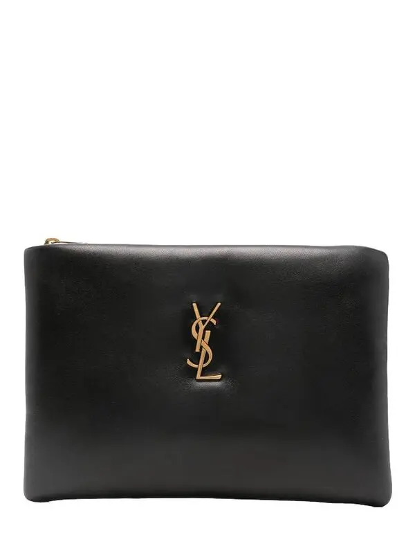 Saint Laurent Padded Lambskin Clutch Bag With Cassandre Logo - Black