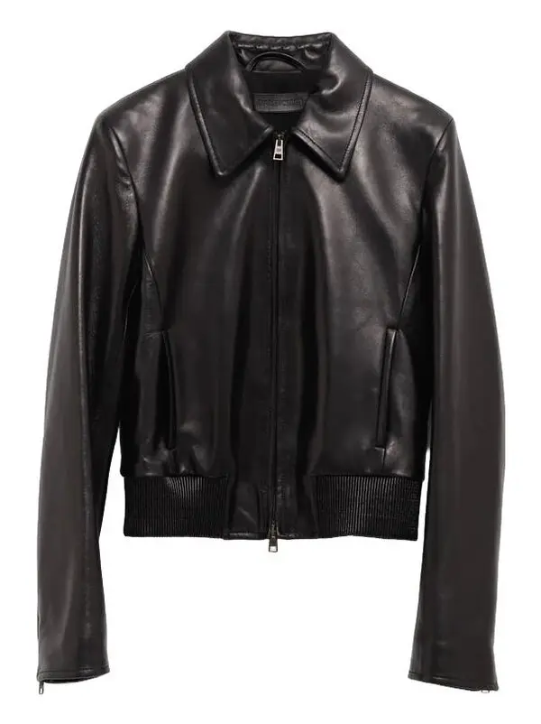 Balenciaga Leather Jacket With Zip Fastening - Black