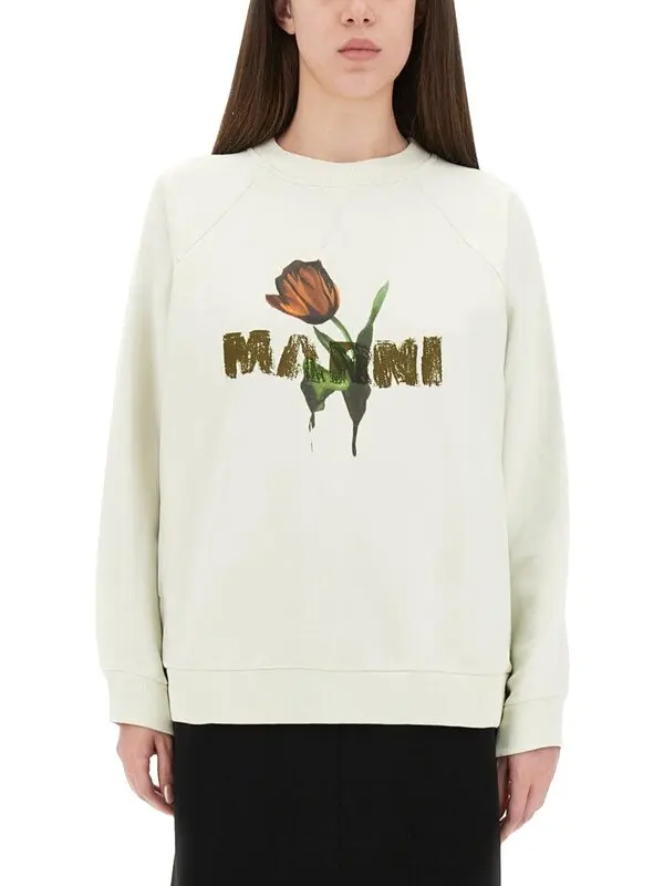 Marni Cotton Sweatshirt With Tulip Print - White