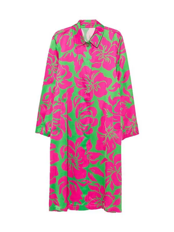 Dries Van Noten Floral Print Satin Coat - Pink