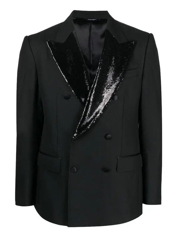 Dolce & Gabbana Sequined Peak Lapel Double-breasted Blazer - Black