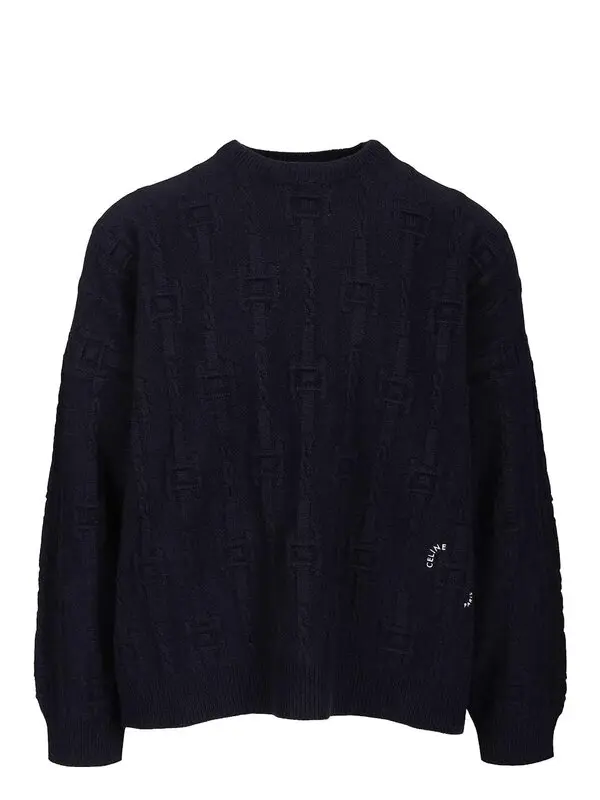 Celine Oversized Cashmere Sweater With Chain Stitching And Embroidery - Blue