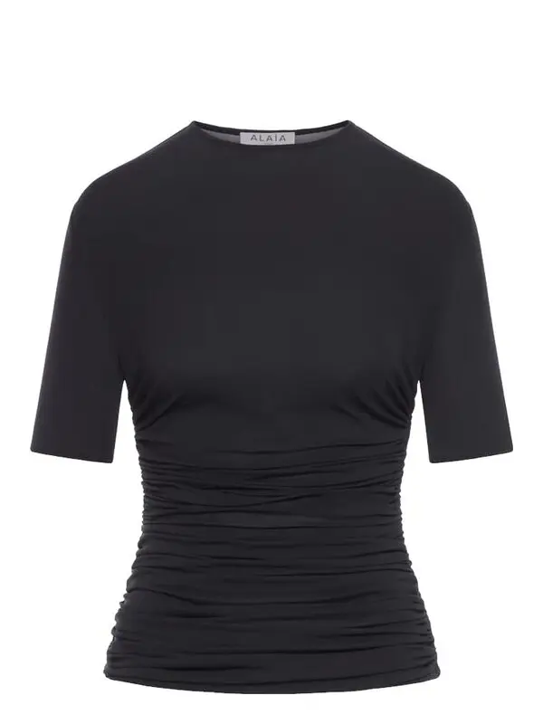 Alaïa Gathered Crew Neck Short Sleeve Top - Black