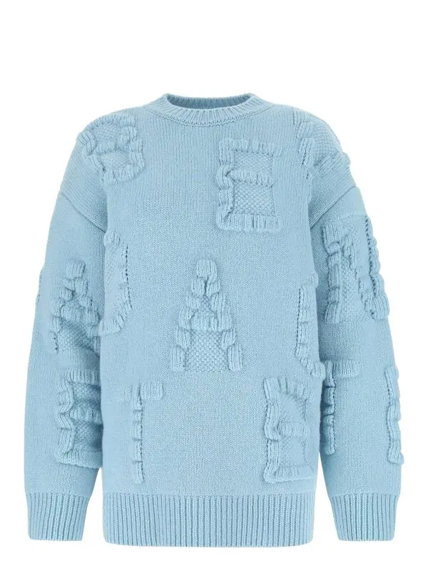 Bottega Veneta Light Stretch Wool Blend Shetland Alphabet Oversize Sweater - Blue