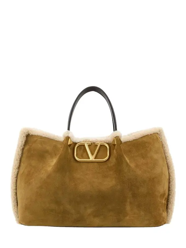 Valentino Garavani Suede Vlogo Shopping Bag - Yellow