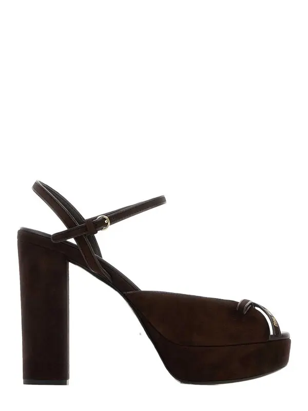 Miu Miu Suede High Heel Platform Sandals - Brown