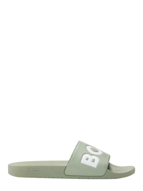BOSS Logo Print Slip-on Slides - Green