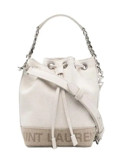 Saint Laurent Bucket Bag With Leather Trim And Jacquard Logo - Cream