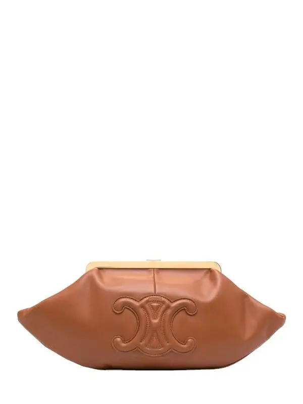 Celine Leather Triomphe Motif Clutch Bag - Brown