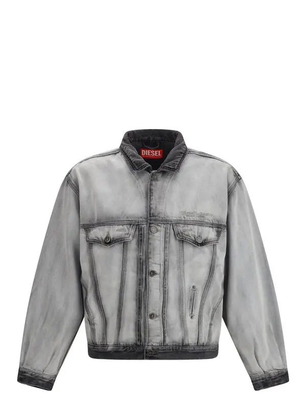 DIESEL® D-denver Denim Jacket With Leather Collar - Gray