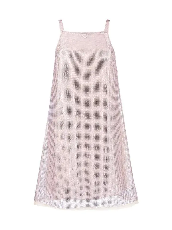 Prada Rhinestone Embellishment Mesh Dress - Pink