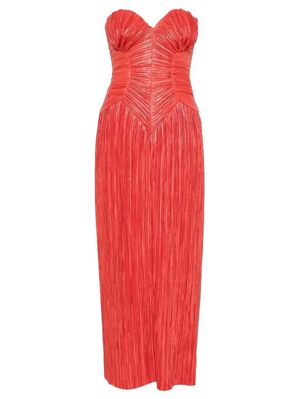 Cult Gaia Strapless Sweetheart Neck Gown With Rear Slit - Red