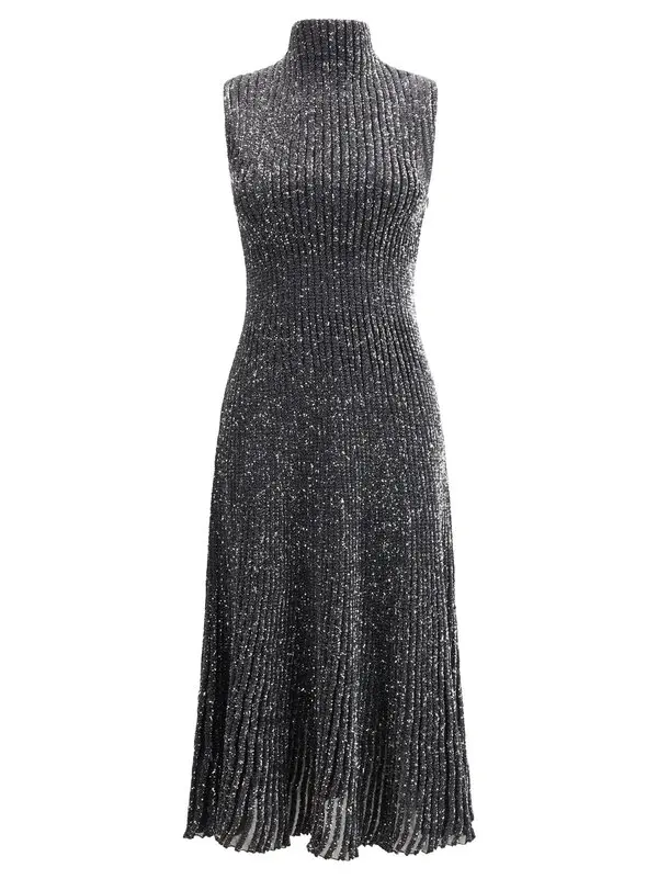 Alaïa Sequined Turtleneck Midi Dress - Gray