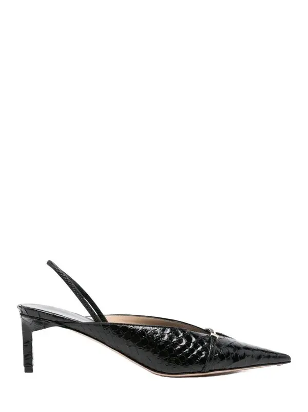 TOM FORD Semi Shiny Printed Python Slingback Heels - Black